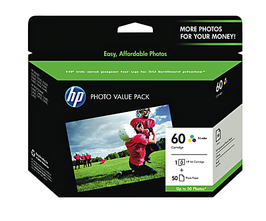 HP 60 Photo Value Pack Color cyan magenta yellow print cartridge paper ...