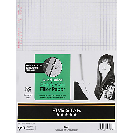 Five Star Reinforced Filler Paper 8 12 x 11 Quadrille Ruled Pack Of 100 ...