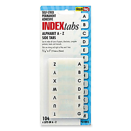 Redi Tag Permanent Index Tabs Alphabetical A Z Side White 4 Sets Pack ...