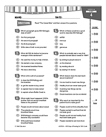 Shell Education 180 Days Of Reading Workbook Grade 5 - Office Depot