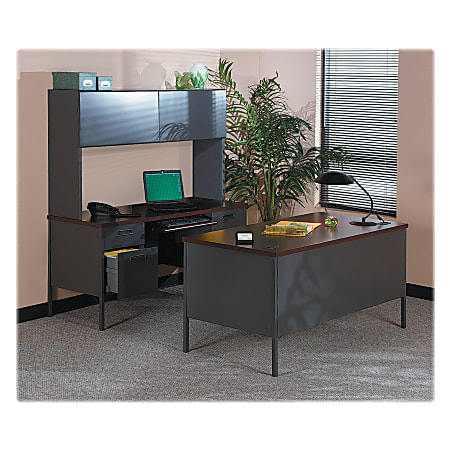 HON Metro Classic 72 W Double Pedestal Computer Desk MahoganyCharcoal ...