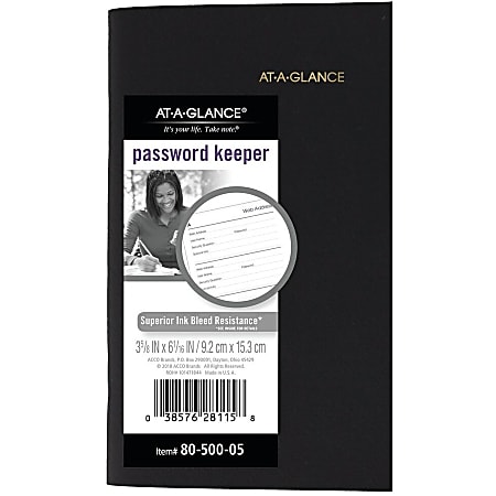 At A Glance Website Address Book Password Keeper 200 Entries Black 3 12 ...