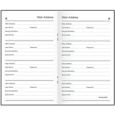 At A Glance Website Address Book Password Keeper 200 Entries Black 3 12 ...