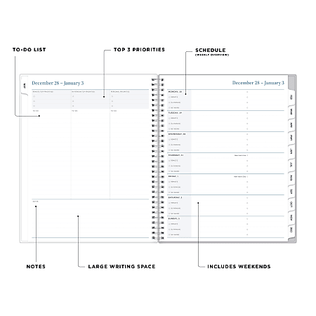 2027 Blue Sky Linen Stripe Gray WeeklyMonthly Planning Calendar 8.5x11 ...