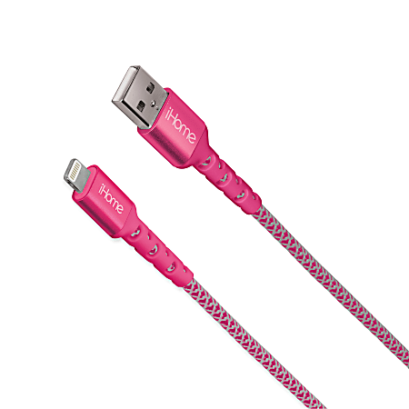 iHome Nylon Braided Lightning To USB A Cable 10 Pink - Office Depot