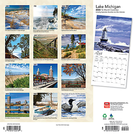 Brown Trout Travel Monthly Wall Calendar 12 x 12 Lake Michigan January ...