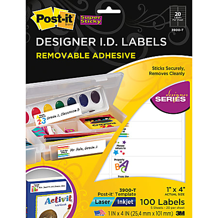 Post it Super Sticky Removable Designer Series InkjetLaser I.D. Labels ...