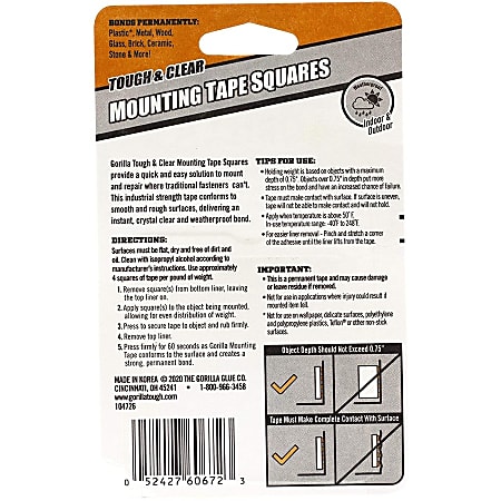Gorilla Tough Clear Mounting Squares 6067202 - Office Depot