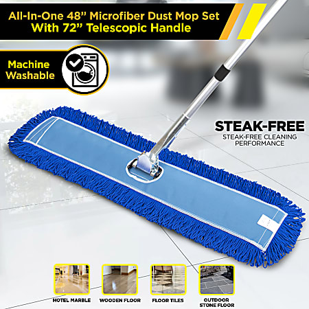 Gritt Commercial All In One Microfiber Dust Mop Set With 72 Telescopic Handle 48 BlueSilver ...