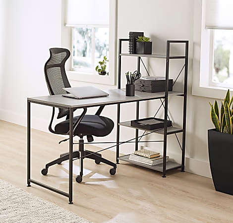 Realspace Trazer 56 W Computer Desk With Storage Shelves Gray Office Depot