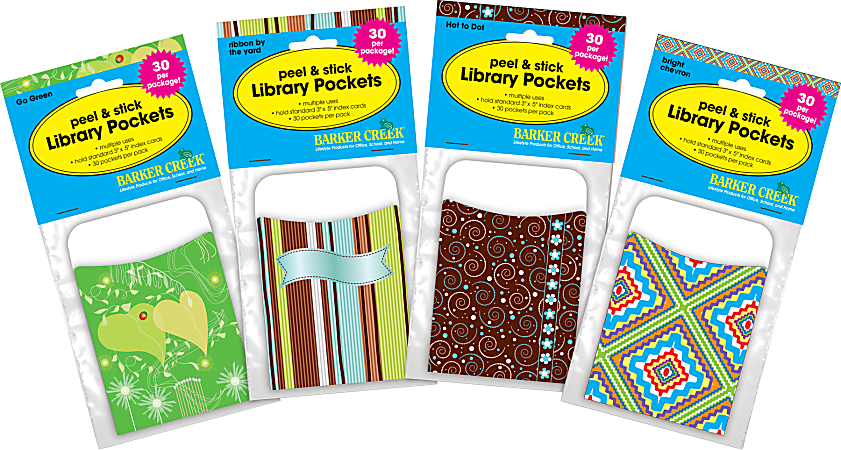 Barker Creek Peel Stick Library Pockets 3 12 x 5 18 Natures Colors Set ...