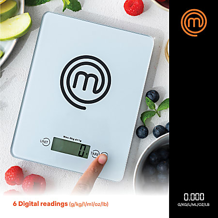 MasterChef 11 Lb Tempered Glass Digital Kitchen Scale 7 x 34 Silver ...