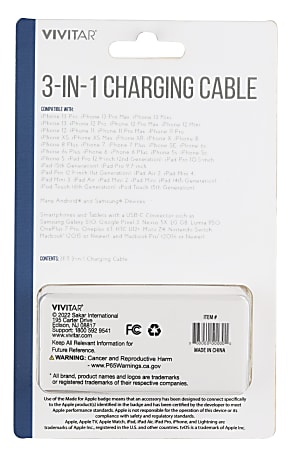 Vivitar 3 in 1 Charging Cable 3 Black NIL2001 BLK STK 24 - Office Depot