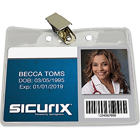 Baumgartens Horizontal Badge Holder With Clip 2 12 x 3 12 Clear Pack Of ...