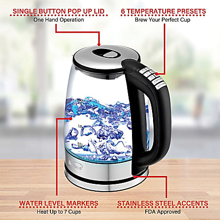 Brentwood 1.79 Qt Cordless Digital Electric Glass Kettle With 6 Precise ...