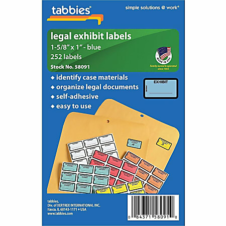 Tabbies Color coded Legal Exhibit Labels TAB58091 1 58 W x 1 L Blue ...