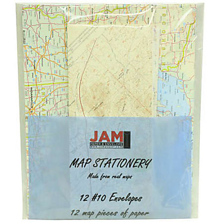 JAM Paper Map Stationery Set Set Of 12 Envelopes And 12 Sheets - ODP ...
