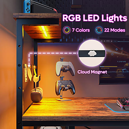 Bestier Gaming Computer Desk With RGB LED Lights And 4 Tier Storage ...