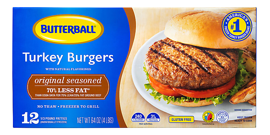Butterball Original Seasoned Turkey Burgers 64 Oz Box Of 12 Burgers ...