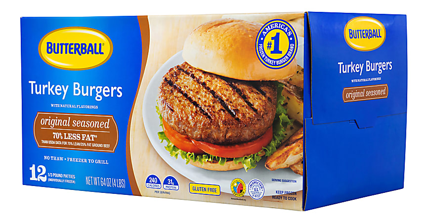 Butterball Original Seasoned Turkey Burgers 64 Oz Box Of 12 Burgers ...