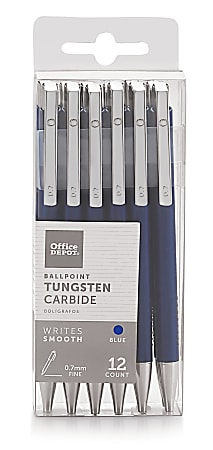 Office Depot Brand Tungsten Carbide Retractable Ballpoint Pens Fine Point 0.7 mm Blue Barrel Blue Ink Pack Of 12 Pens ODP Business Solutions
