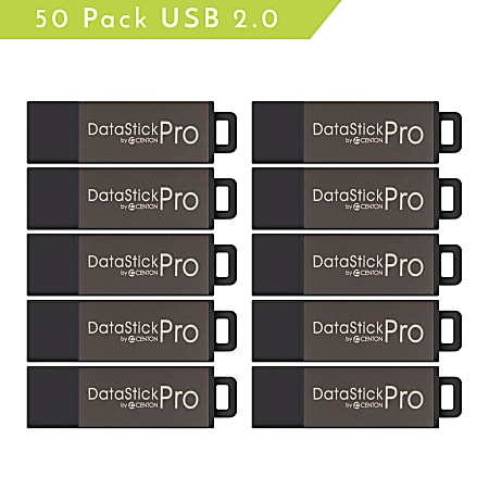Centon DataStick Pro USB Flash Drives USB 2.0 8GB Gray Pack Of 50 S1 ...