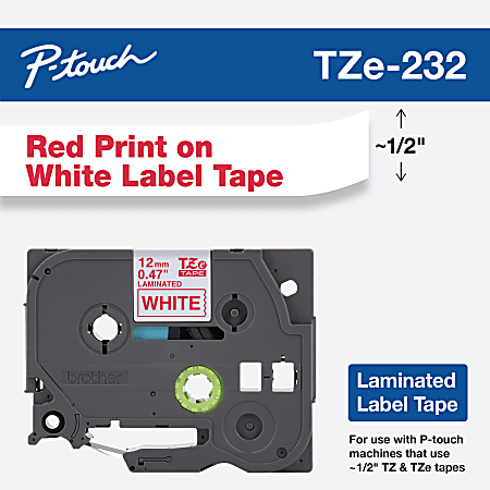 Brother TZe 232 Red On White Tape 0.5 x 26.2 - Office Depot