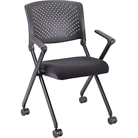 Lorell Nesting Plastic Back Chairs With Arms Black Set Of 2 Chairs ...