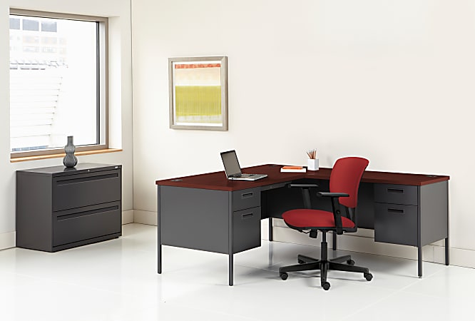 HON Metro Classic 48 W Single Pedestal Computer Desk MahoganyCharcoal ...