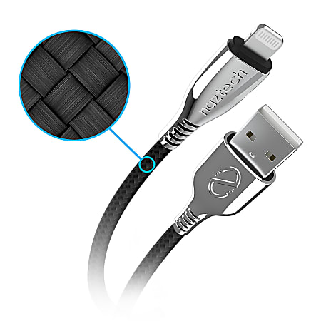 Naztech 6 Titanium USB to MFi Lightning Braided Cable Black - Office Depot