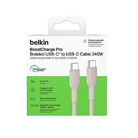 Belkin BoostCharge Pro Braided USB C To USB C 240W Charging Cable Sand ...