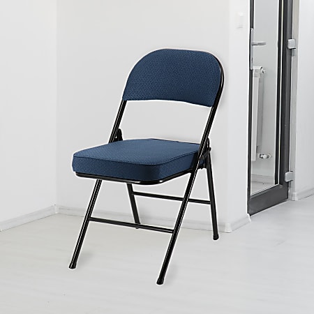 Elama Metal Folding Chairs With Padded Seats Dark BlueBlack Set Of 4 ...