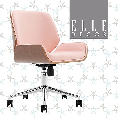 Elle D cor Ophelia Bentwood Fabric Mid Back Task Chair PinkChrome ...
