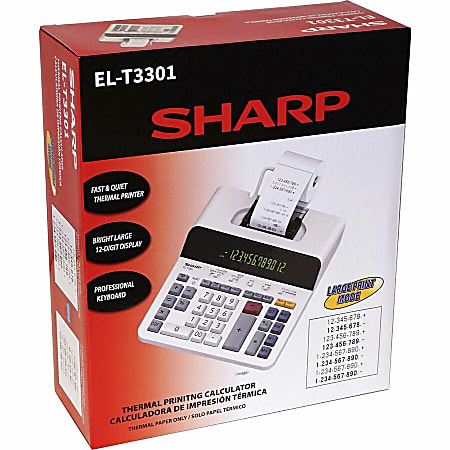 Sharp ELT3301 12 Digit Thermal Printing Calculator 8.0 LPS Backlit LCD ...