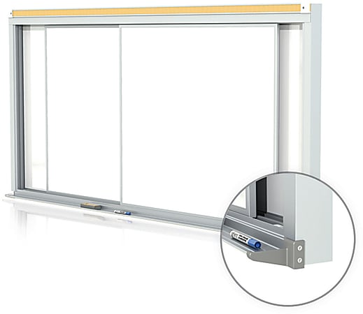 Ghent Horizontal Sliding Panel Magnetic Dry Erase Whiteboard Porcelain ...