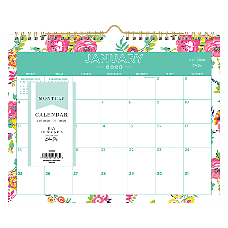 2026 Blue Sky Day Designer Monthly Wall Calendar 8 34 x 11 Peyton White ...