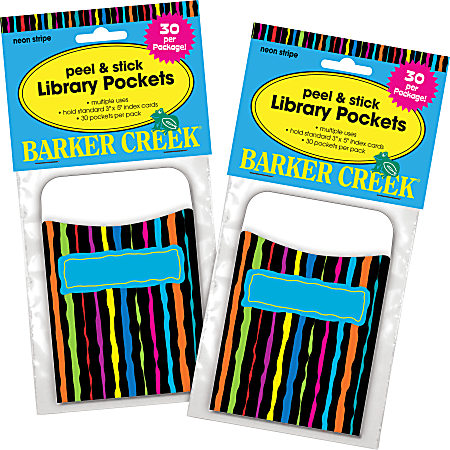Barker Creek Peel Stick Library Pockets 3 x 5 Neon Pack Of 60 Pockets ...