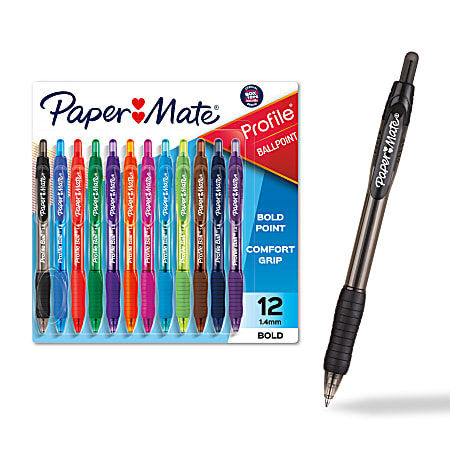Paper Mate Profile Retractable Ballpoint Pens Bold Point 1.4 mm ...