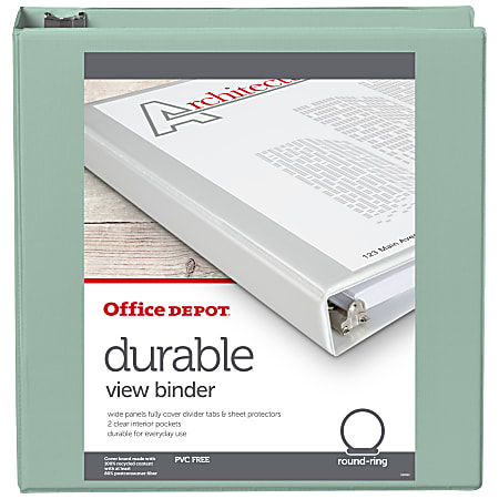 Office Depot Brand 3 Ring Durable View Binder 2 Round Rings Sage ...