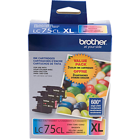 Brother LC75 Cyan Magenta Yellow Ink Cartridges Pack Of 3 LC753PKS ...