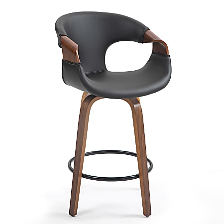 Glamour Home Baylor Faux Leather Counter Height Stool With Back Black ...