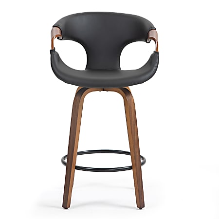 Glamour Home Baylor Faux Leather Counter Height Stool With Back Black ...