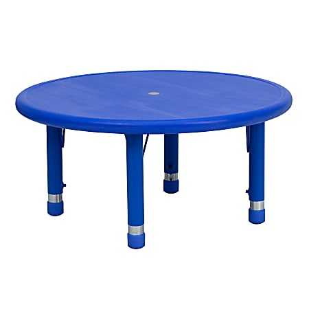 Flash Furniture 33 W Round Plastic Height Adjustable Activity Table Blue Office Depot