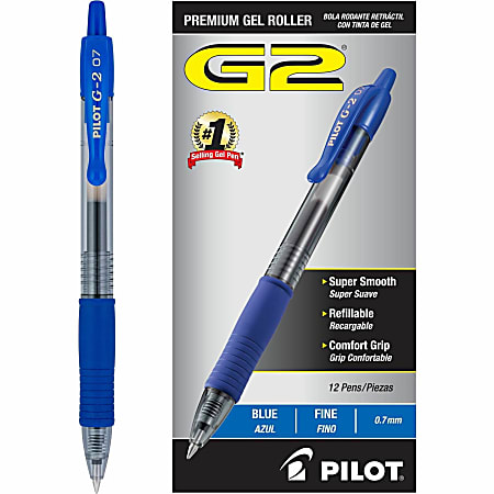 Pilot G2 Retractable Gel Pens Fine Point 0.7 mm Clear Barrels Blue Ink ...