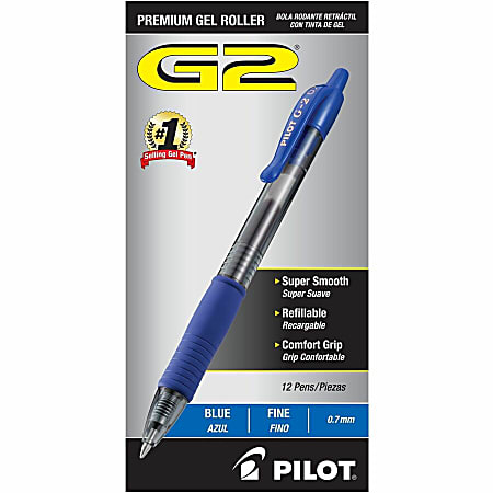 Pilot G2 Retractable Gel Pens Fine Point 0.7 mm Clear Barrels Blue Ink ...
