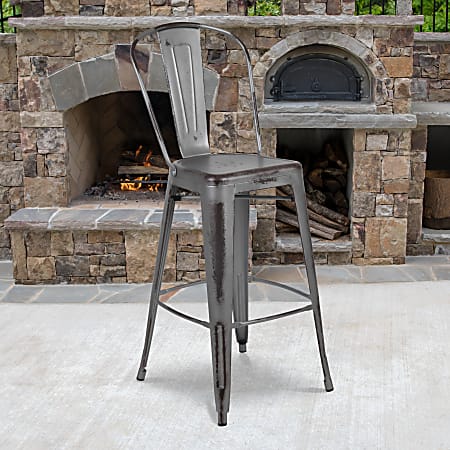 Flash Furniture Commercial Grade 30 H Distressed Metal Bar Stool Silver