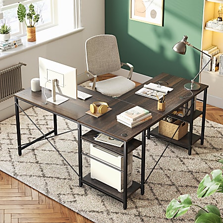 Bestier L Shaped Corner Computer Desk With Storage Shelf 3 Cable Holes ...