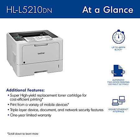 Brother HL L5210DN Business Laser Monochrome Printer With Duplex ...