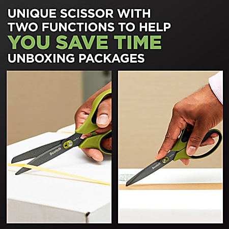 Scotch Non Stick Unboxing Scissors 8 Pointed Green - Office Depot