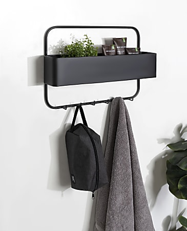 Kate and Laurel Yeager Metal Wall Pocket With Hooks 14 H x 21 W x 4 12 ...